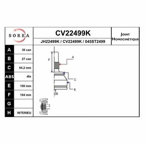 ШРУС Eai CV22499K для Audi Q7; Land Rover Range Rover III; Porsche Cayenne; VW Touareg