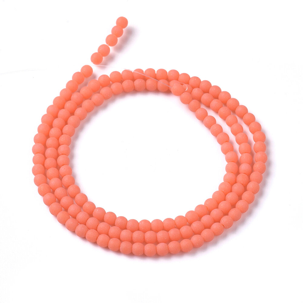 Бусины стеклянные, 2.5-3мм, матовые, кораллово-красные, 145 шт, низка