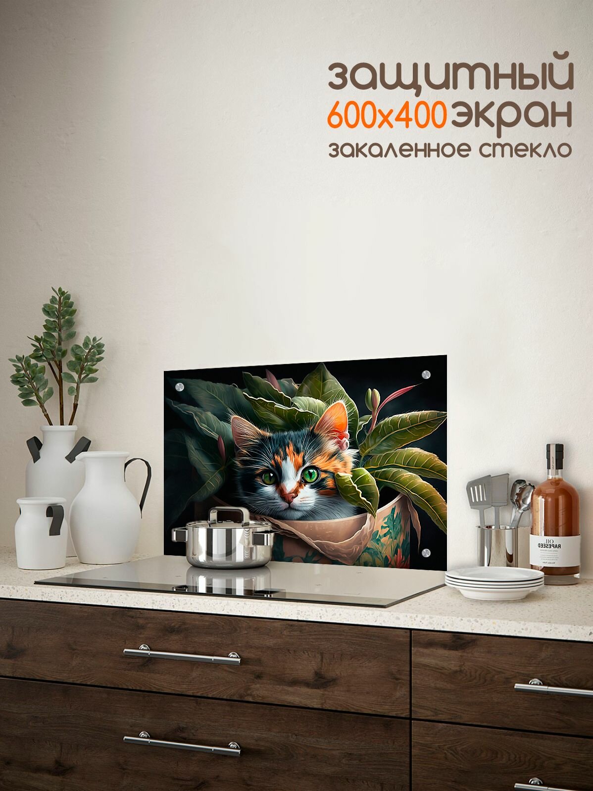 Защитный экран от брызг на плиту 400х600х4мм. Стеновая панель для кухни из закаленного стекла. Фартук для кухни на стену