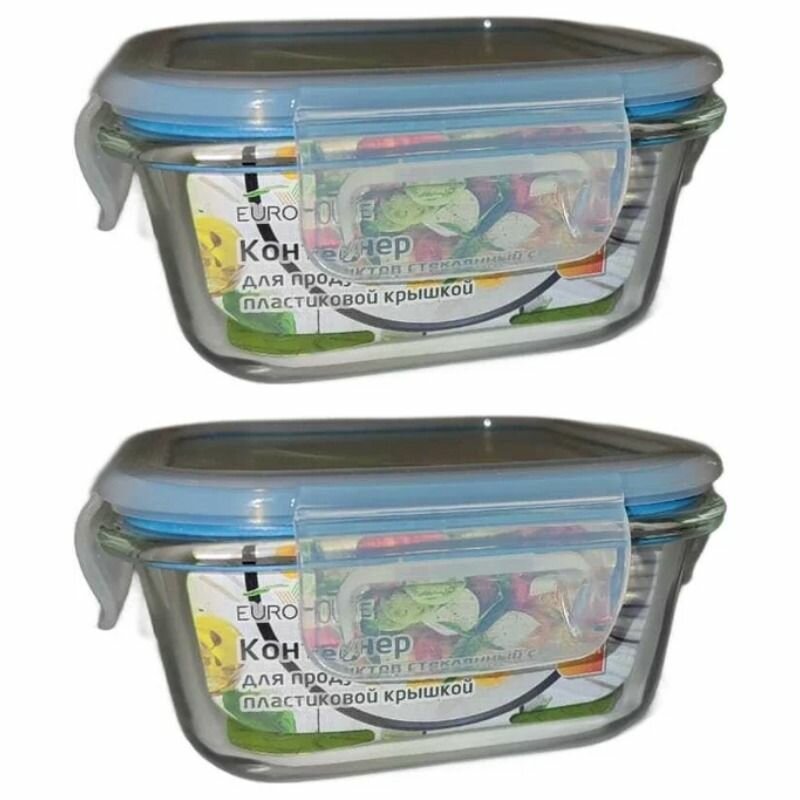 Eurohouse Контейнер пищевой с пластиковой крышкой, жаропрочное стекло +400С, 320мл, 2шт