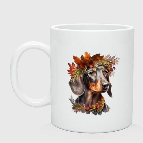 Такса в венке осенних листьев Кружка