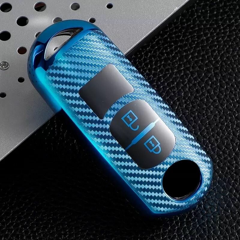 Чехол на ключ Mazda / Мазда 2 кнопки TPU carbon blue