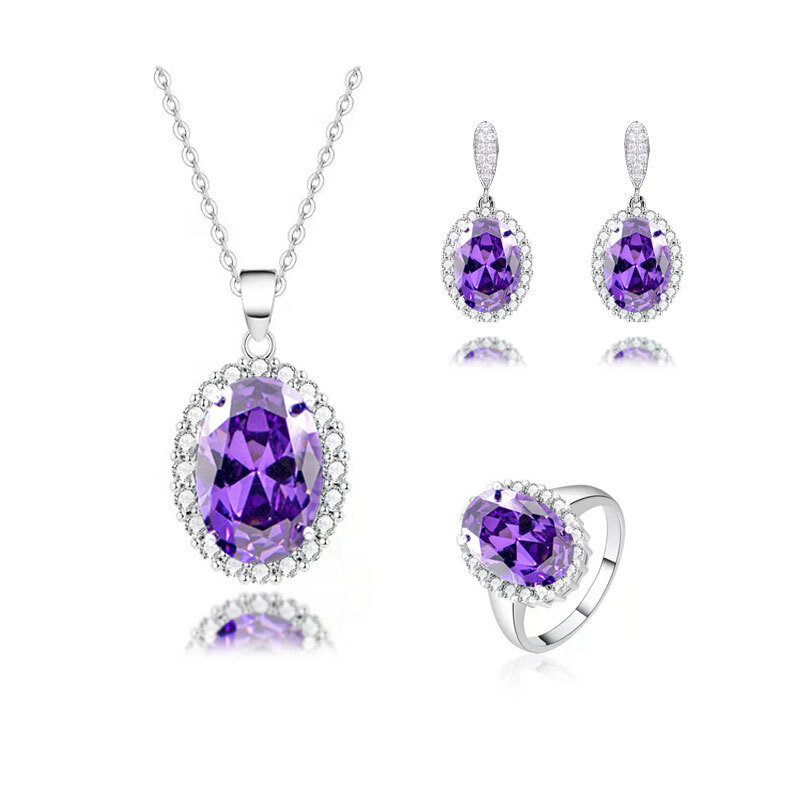 Комплект бижутерии Kaidimei: браслет, серьги, колье, циркон