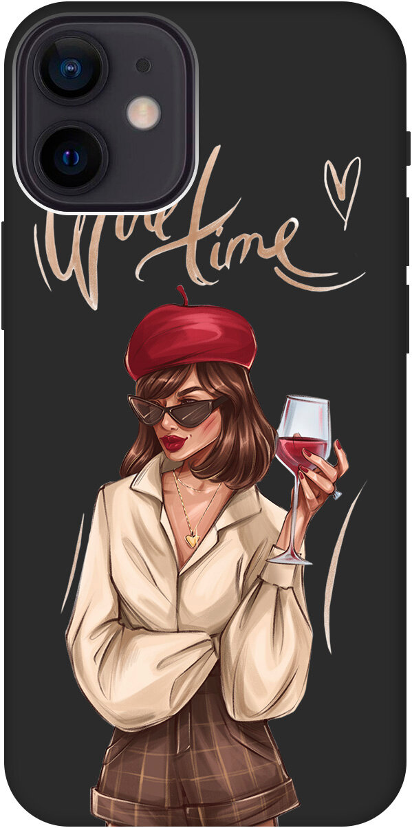 Силиконовый чехол на Apple iPhone 12 Mini / Эпл Айфон 12 мини с рисунком "Wine Time" Soft Touch черный