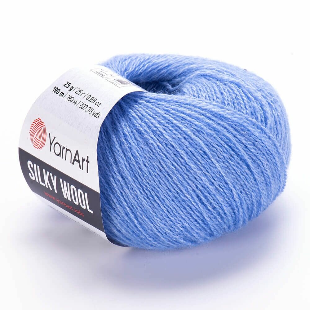 Пряжа Шелк шерсть (Silky wool) упаковка 10 мотков 25 г. 190 м. 35% шелк вискоза 65% мериносовая шерсть цвет 343 голубой