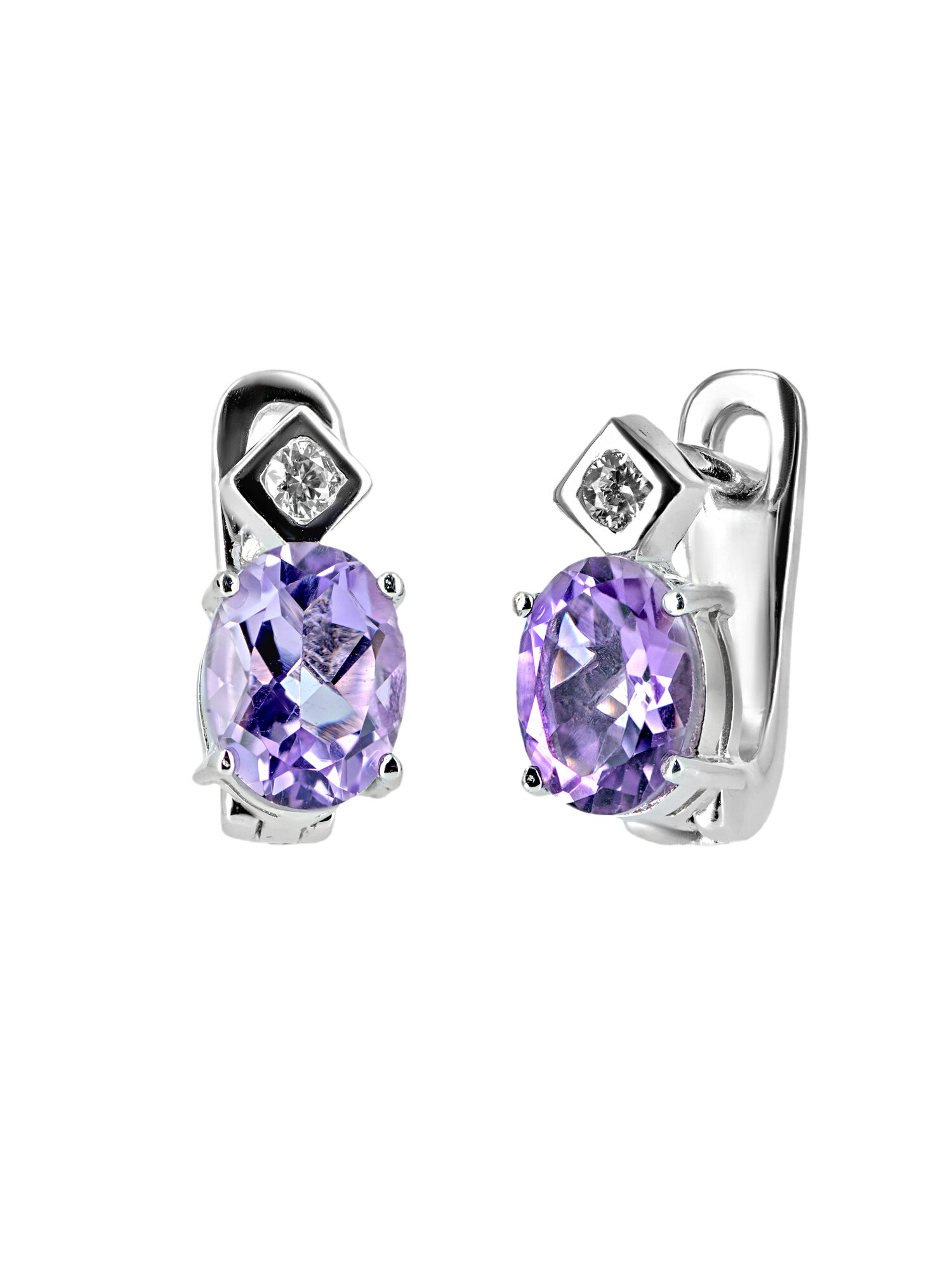 Серьги, серебро, 925 проба, родирование, аметист, фианит