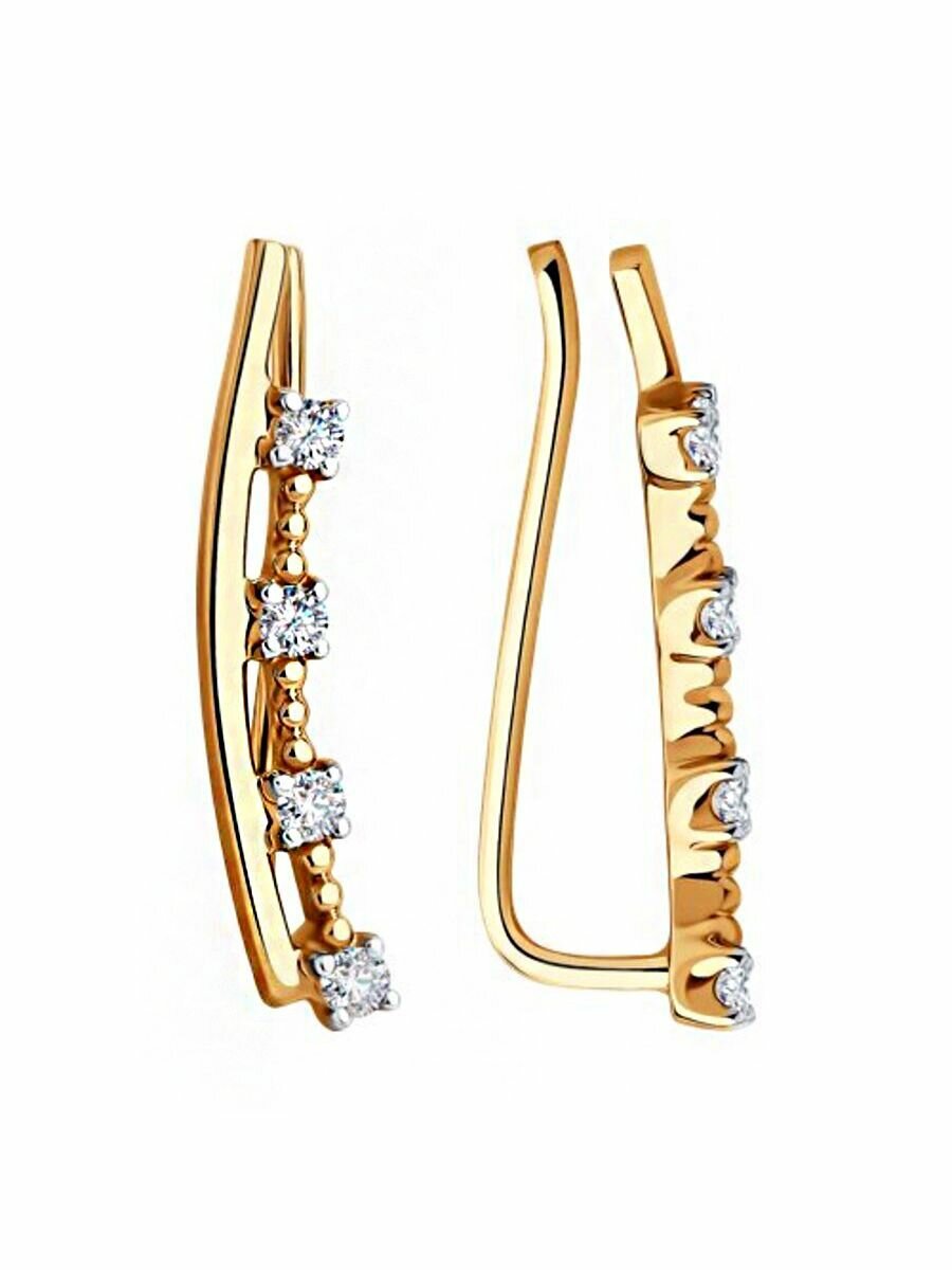 Серьги каффы, красное золото, 585 проба, фианит