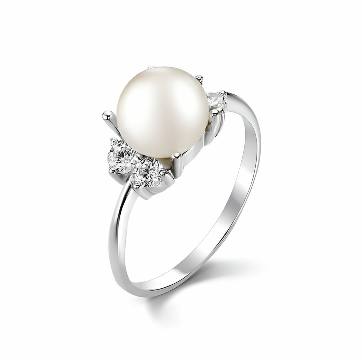 Кольцо тонкое, серебро, 925 проба, родирование, жемчуг