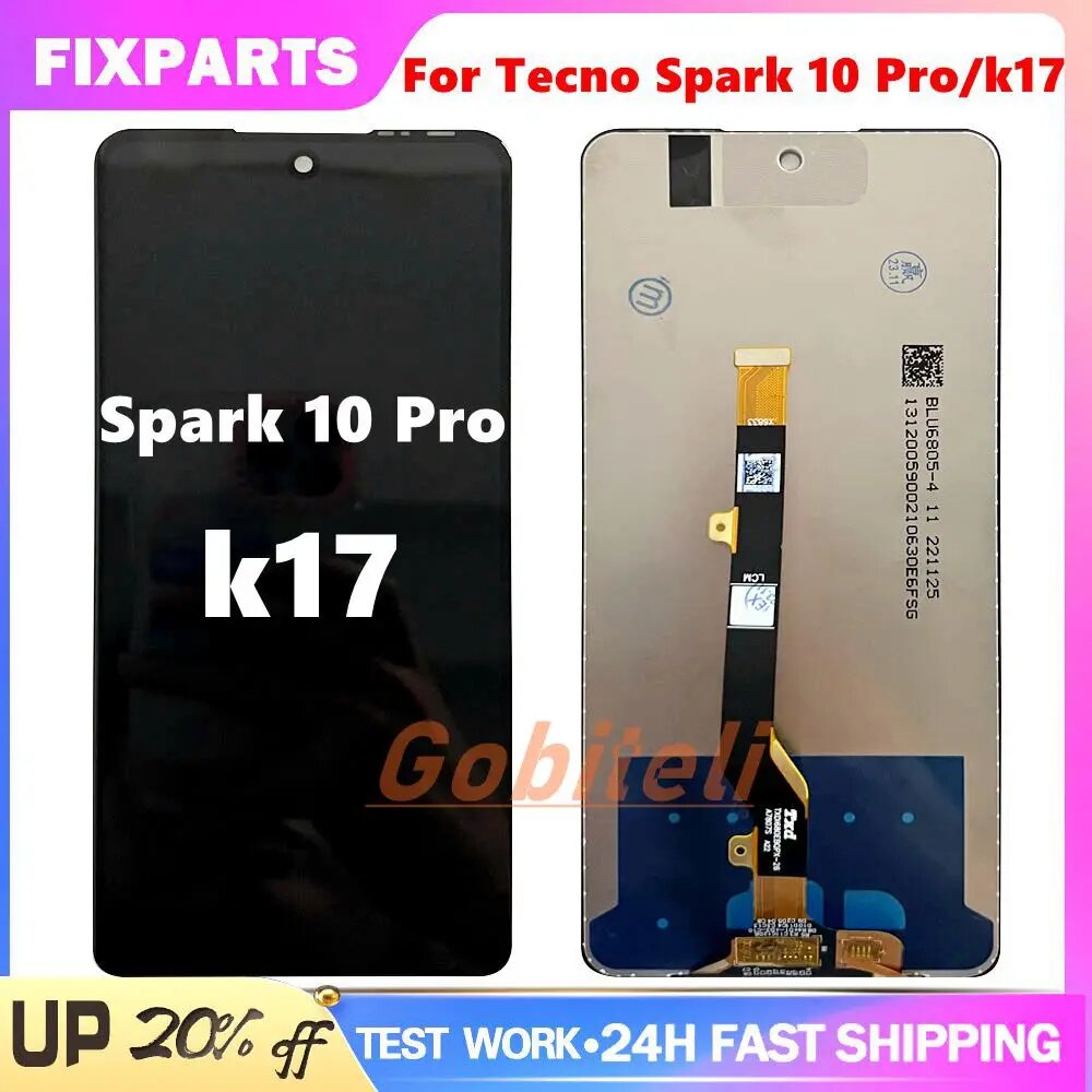 Протестированный 6,8 "для Tecno Spark 10 Pro ЖК-экран, сенсорный датчик, дигитайзер в сборе для Tecno KI7, запасные части для ЖК-дисплея