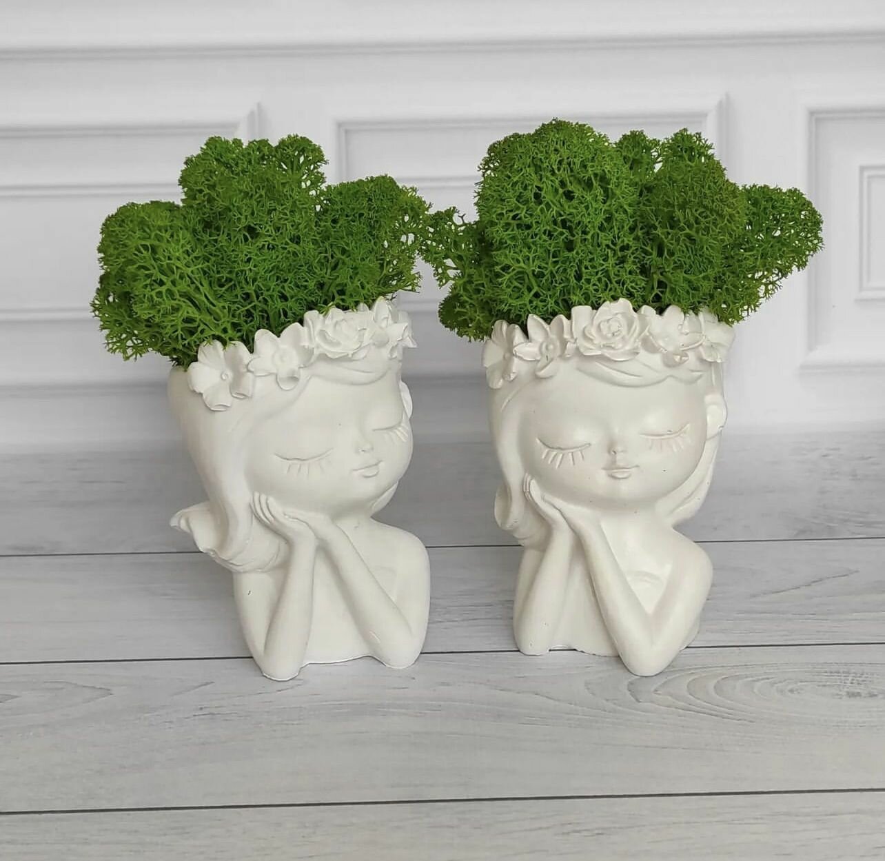 Ваза со стабилизированным мхом Нежность/ набор кашпо 2 шт / для декора и интерьера/ подарок