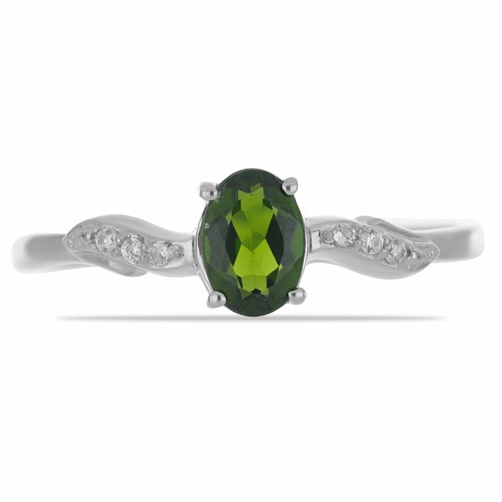 Кольцо, серебро, 925 проба, родирование, циркон, хромдиопсид