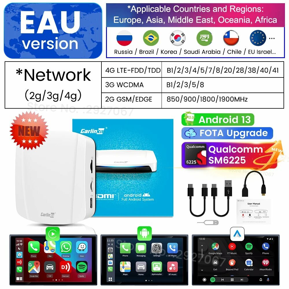 CarlinKit Ai Box Android 13 EAU, SM6225 HDMI, 8G+128G
