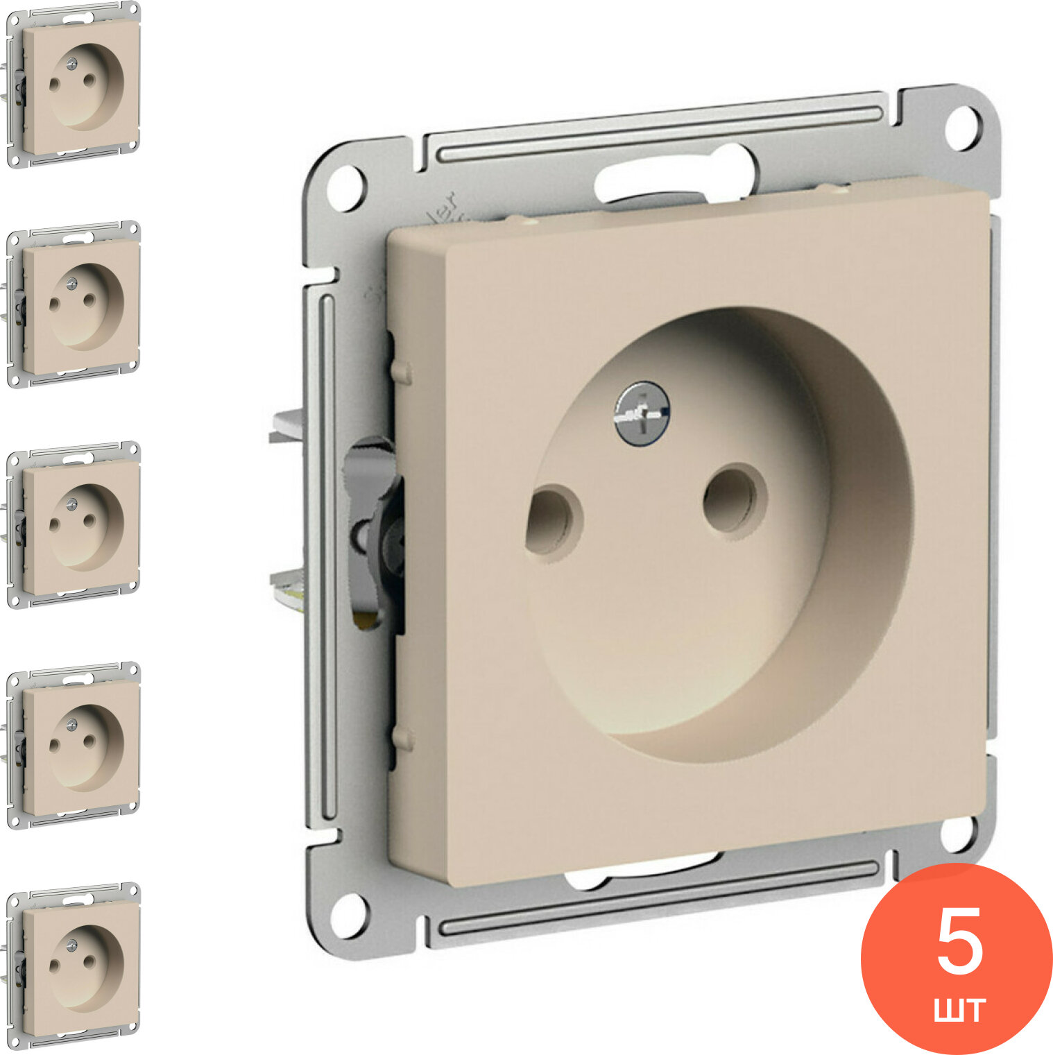 Розетка силовая штепсельная Systeme Electric / Систем Электрик AtlasDesign, 16А 250В IP20 песочный, без шторок ATN001241 / электрооборудование (комплект из 5 шт)