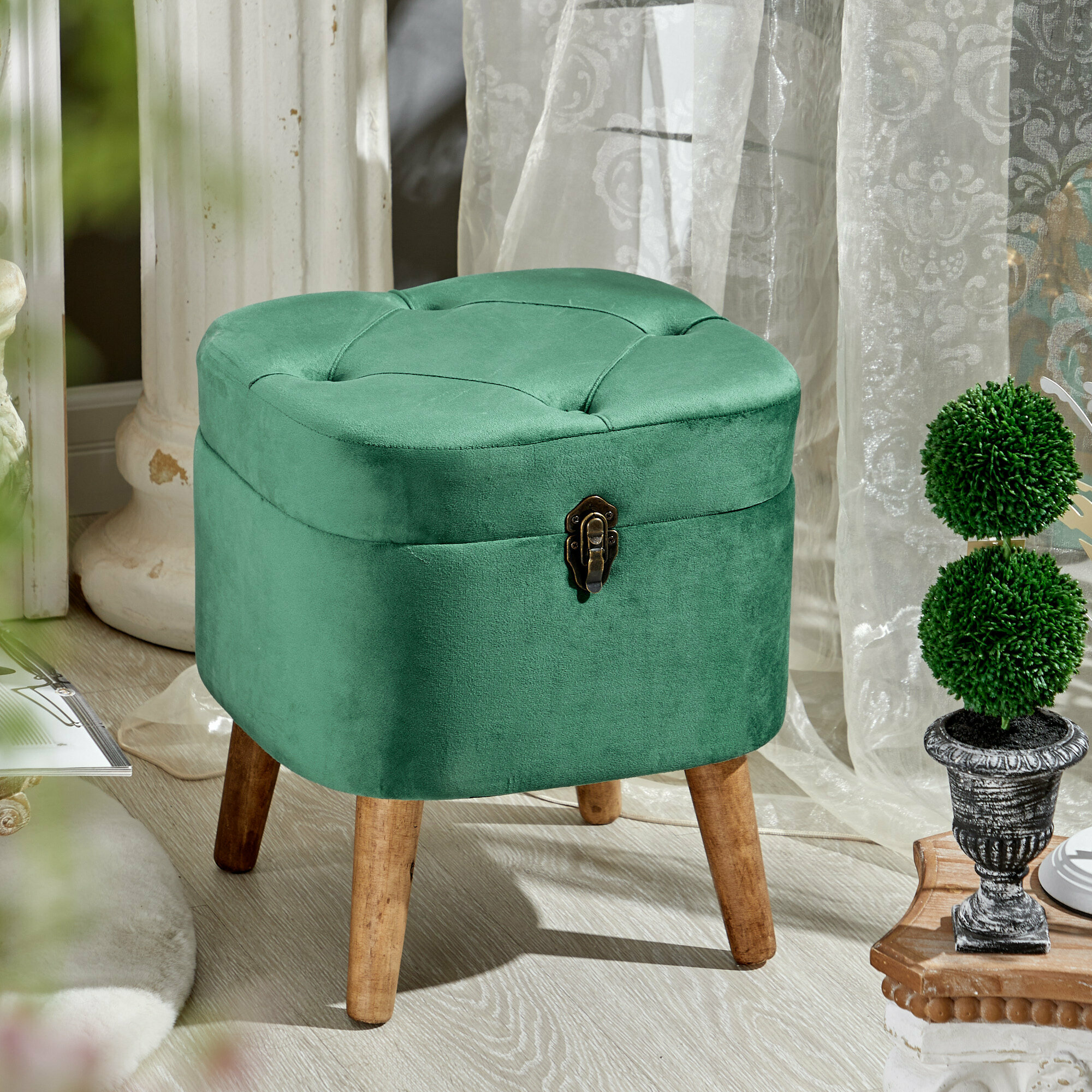 49-306B Пуф с крышкой 38х35х45см, МДФ, дерево, ткань, поролон, металл, Glasar