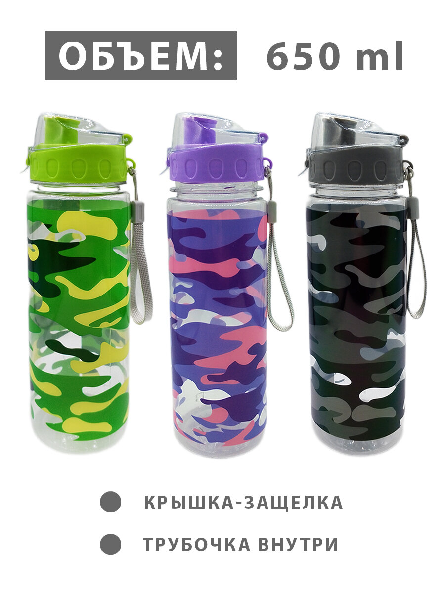 Бутылка для воды KWELT 650мл, Military, пластик, цвет ассорти