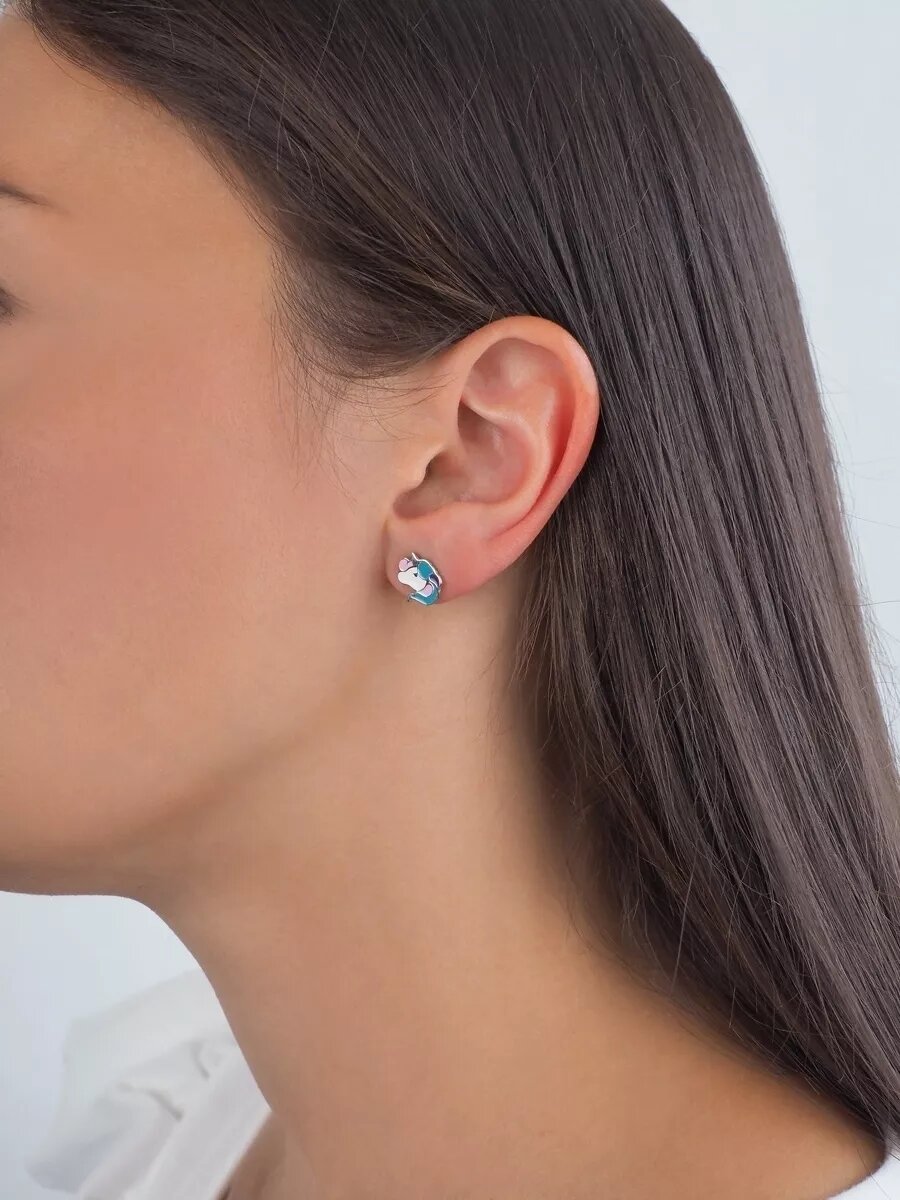 Серьги пусеты, серебро, 925 проба, родирование, эмаль