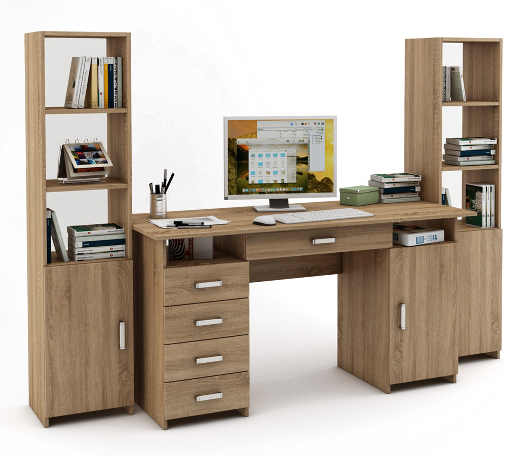 Стол письменный для школьника "Лайт (Ньюкасл) 8Я", письменный стол и стеллажи, ЛДСП, 213,4х149,2х60 см