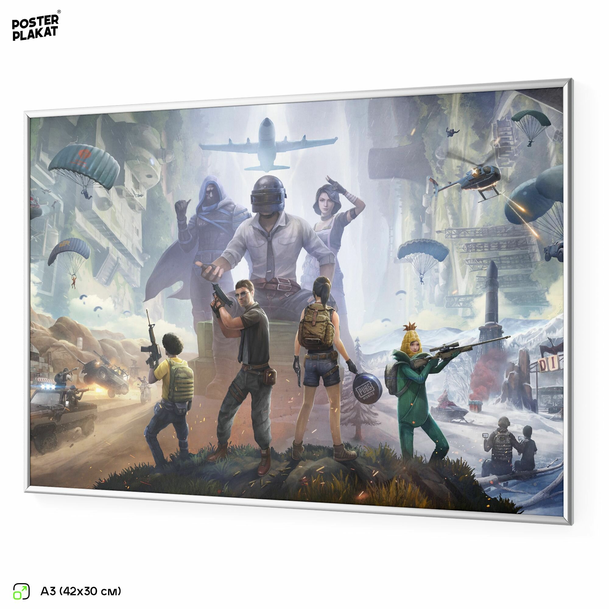 Постер пабг / PUBG в раме, по мотиву игры, А3 (420х297 мм), Постер Плакат