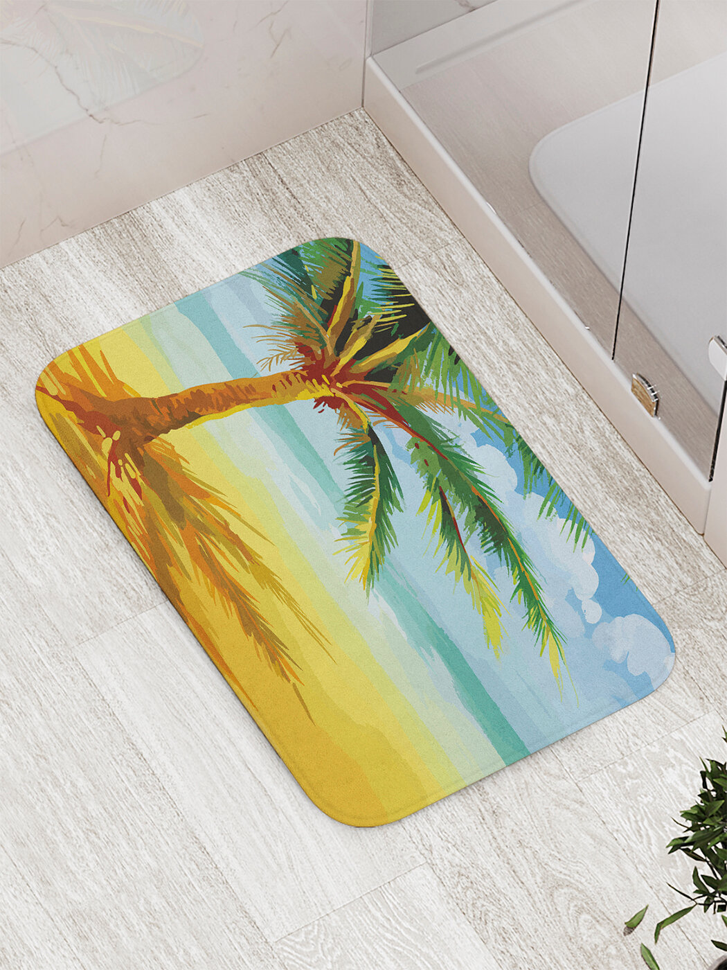 Коврик для ванной комнаты, туалета "Густая крона пальмы" противоскользящий, 52х77 см, JoyArty
