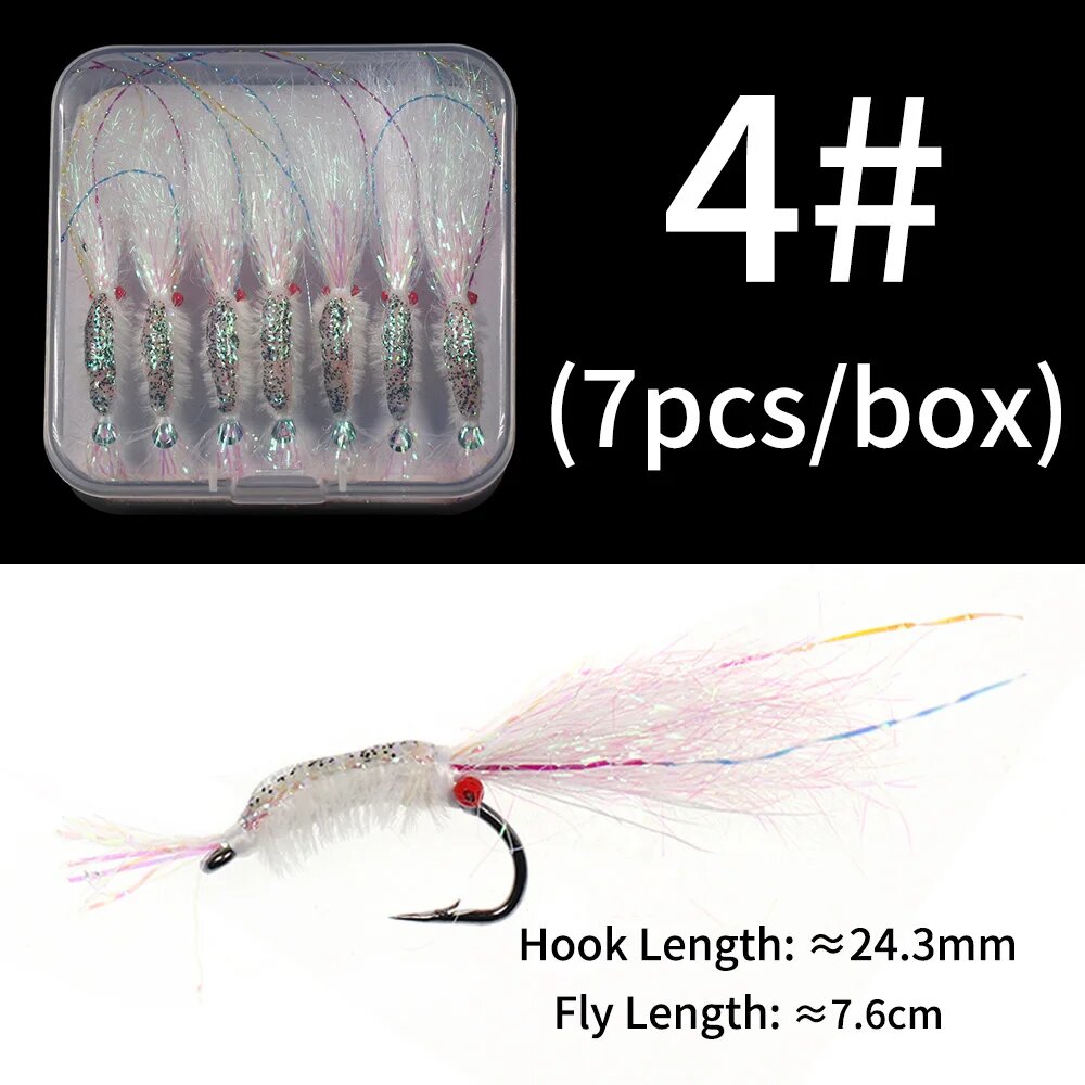 Bimoo Мухи из креветок для рыбалки 7 шт 7PCS Size 4