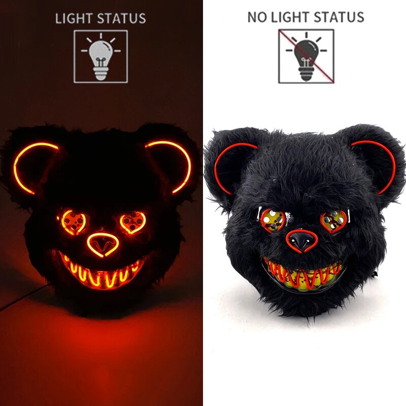 Черная маска медведя с подсветкой, glowing mask 14