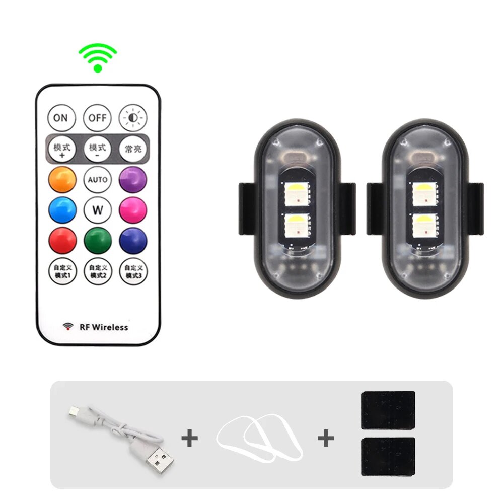 RGB светодиодные автомобильные стробоскопы, светодиодная вспышка для мотоцикла, беспроводной 2PCS