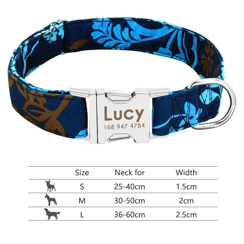 Персонализированный ошейник для собак Lucy, Blue, 1.5cm