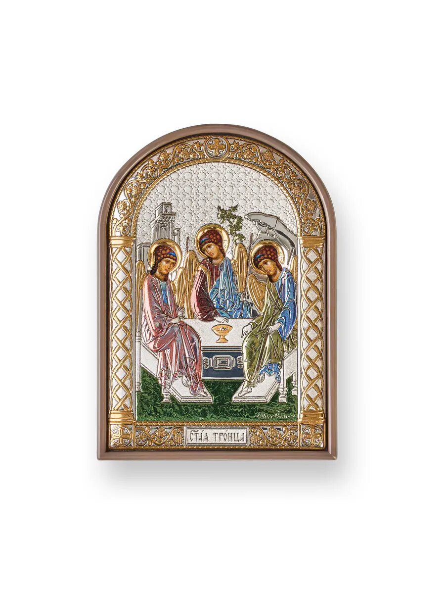 Икона серебряная, греческая Троица 48х68мм.