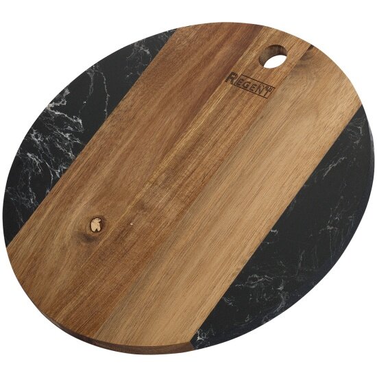 Доска Regent Inox Linea ACACIA разделочная круглая, с ручкой, вставка черный мрамор, 26х26х1,2см (93-AC-1-03)