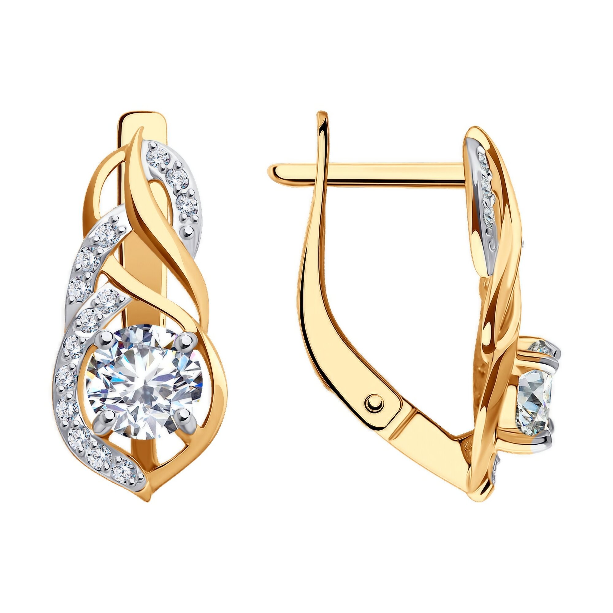 Серьги, красное золото, 585 проба, фианит