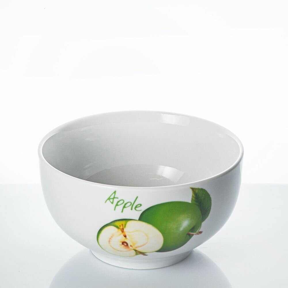 Набор фарфоровых пиал Добруш "Зеленое яблоко", белые, 850 мл, 4 шт.