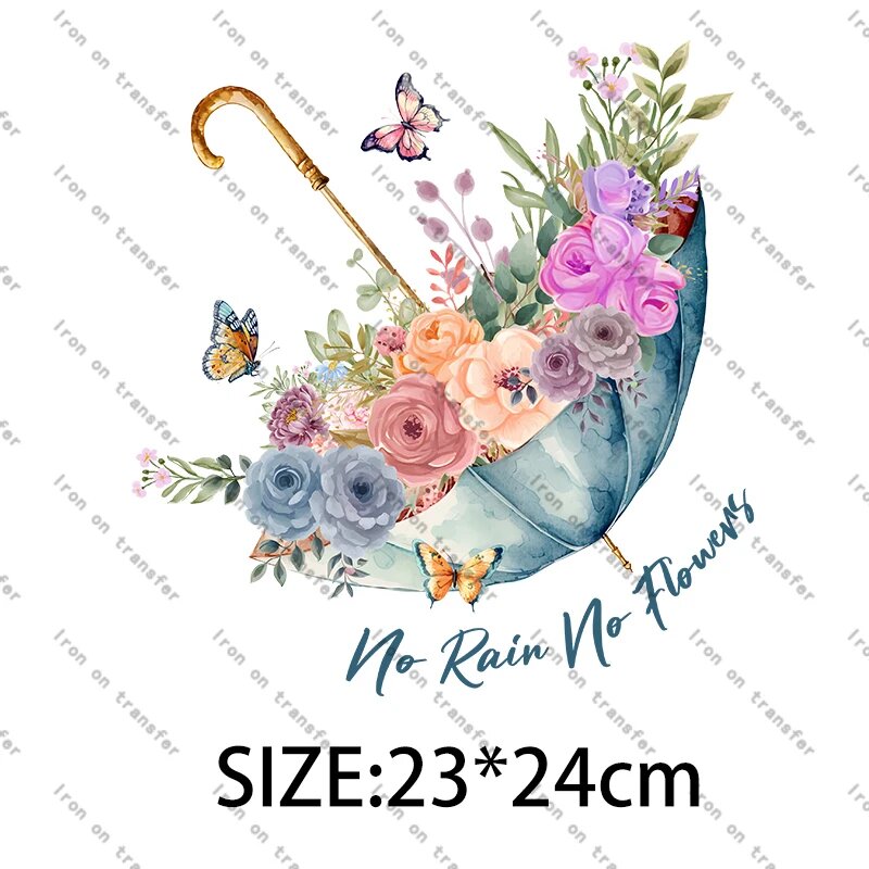 Термонаклейка "No Rain No Flowers", 23x24см, Цвет: FA395 (2)