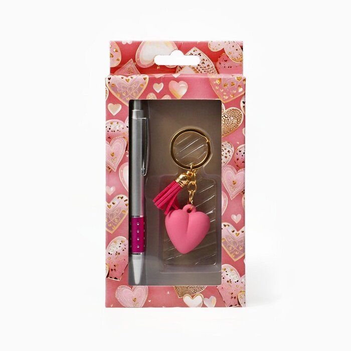 Набор подарочный 2 в 1 (ручка, брелок «Розовое сердечко»)