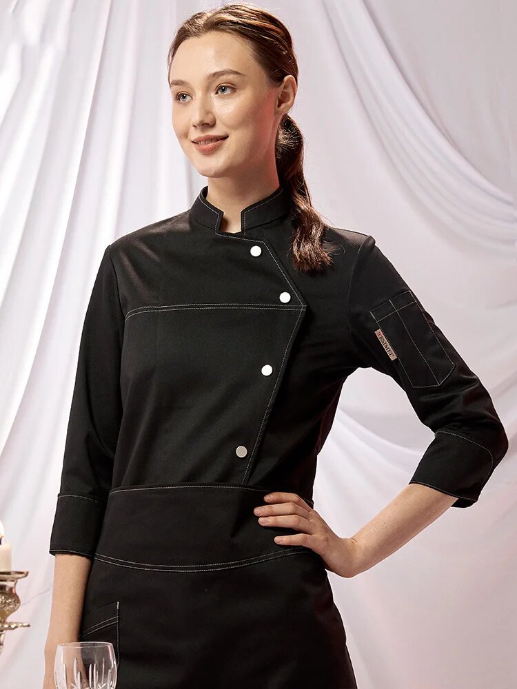 Женский кулинарный костюм Red DiYi из полиэстера и хлопка XL, Черный, черный