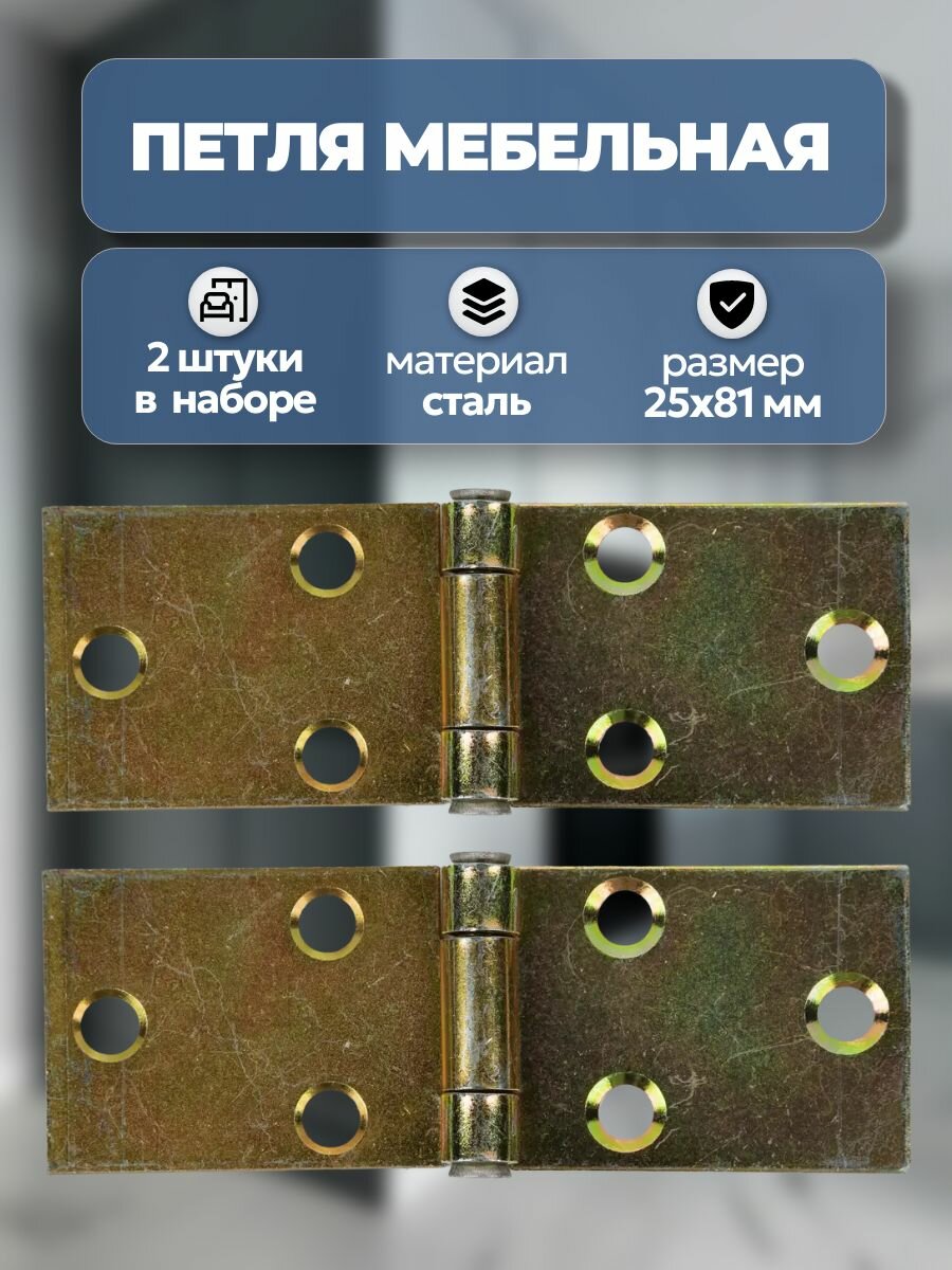 Петля мебельная оцинкованная, 25x81 мм, 2 штуки: цинковое покрытие защищает от коррозии, увеличивает срок эксплуатации