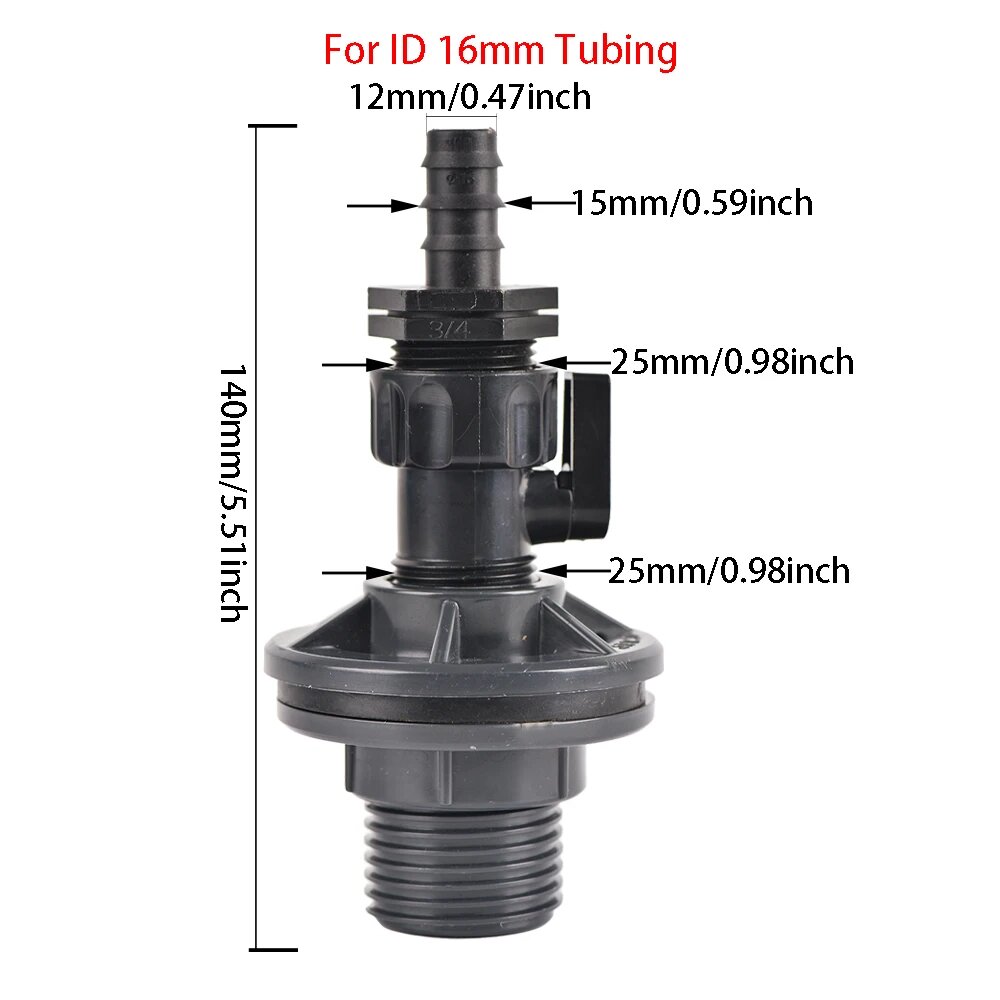 Комплект клапанов для дождевой бочки ПВХ 1/2 3/4 дюйма O