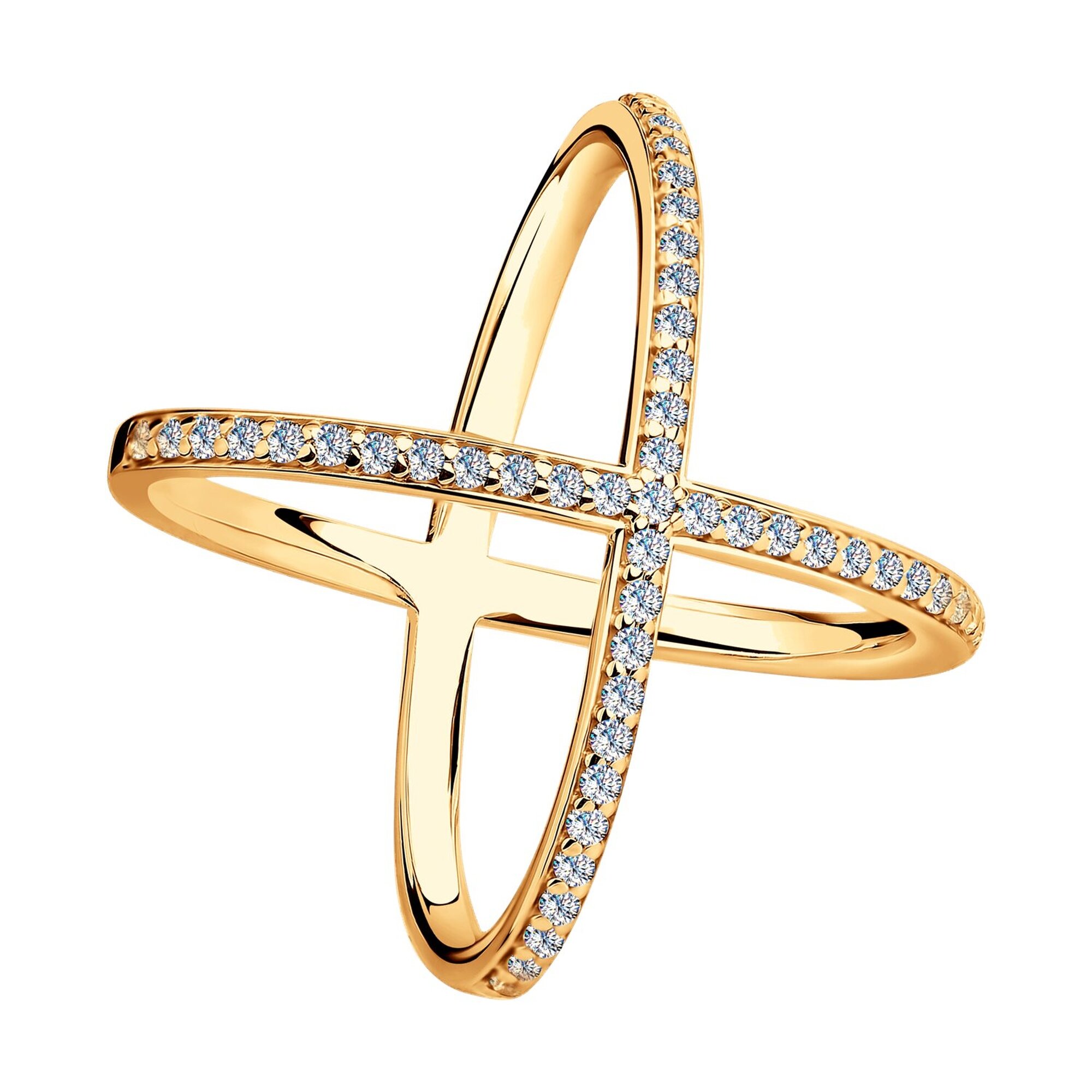 Кольцо широкое, дорожка, серебро, 925 проба, золочение, фианит