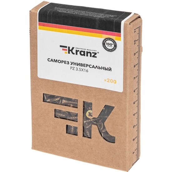 Саморез универсальный Kranz 3.5х16, желтый цинк, 200 шт.