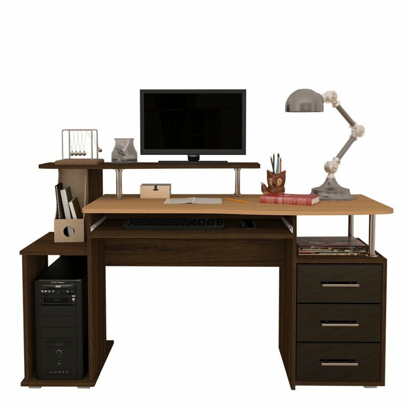 Компьютерный стол DoorDoor-14 орех экко / дуб молочный / черный глянец 150х91х60 см, цвет на заказ