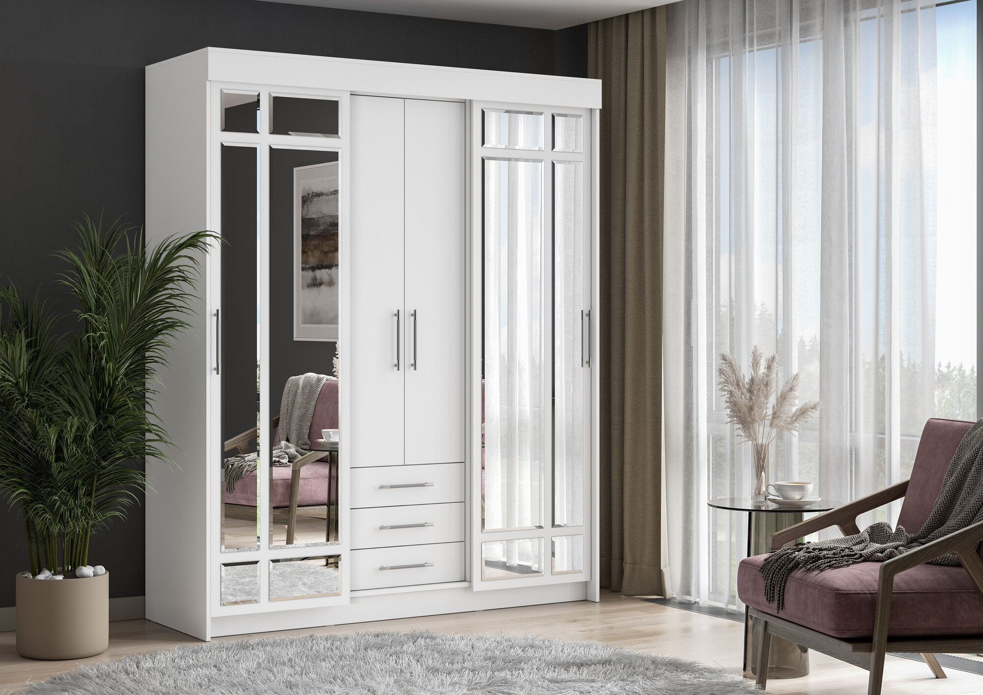 Шкаф-купе Фортуна 170,0х210,0х60,0 см, белый/белый