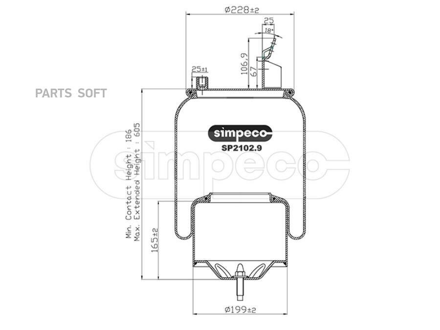 SP21029014 SIMPECO Пневморессора (со стальным стаканом) VOLVO о. н.20427803 (SP2102.9014)