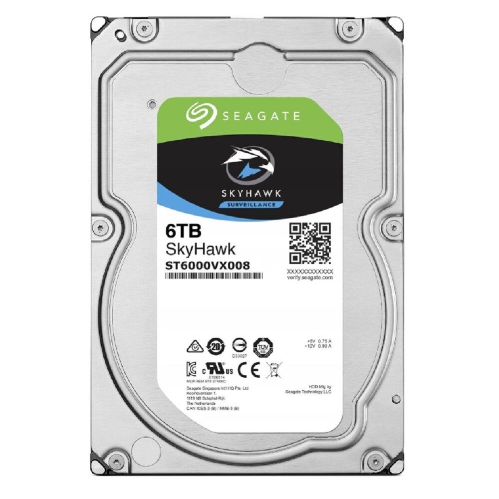 Жесткий диск 6TB Seagate SkyHawk (ST6000VX008) SATA 6 Гбит/с, 5400 rpm, 256 mb buffer