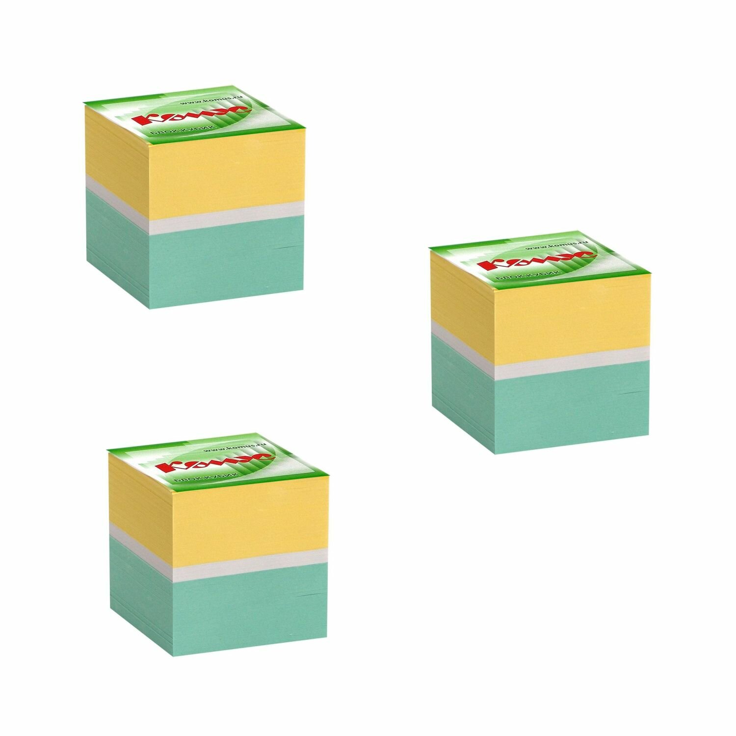 Комус Блок для записей запасной, 9 х 9 х 9 см, цветной, 3 уп