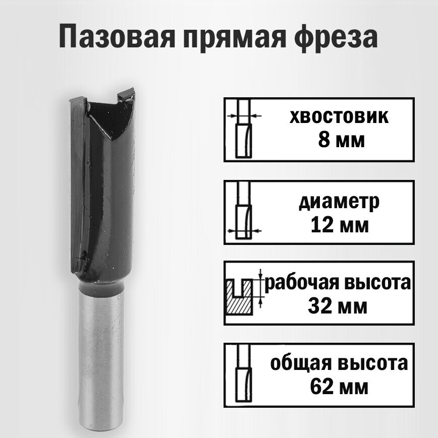 Фреза по дереву пазовая прямая 12х32х62 мм WORTEX (MCAA123218)