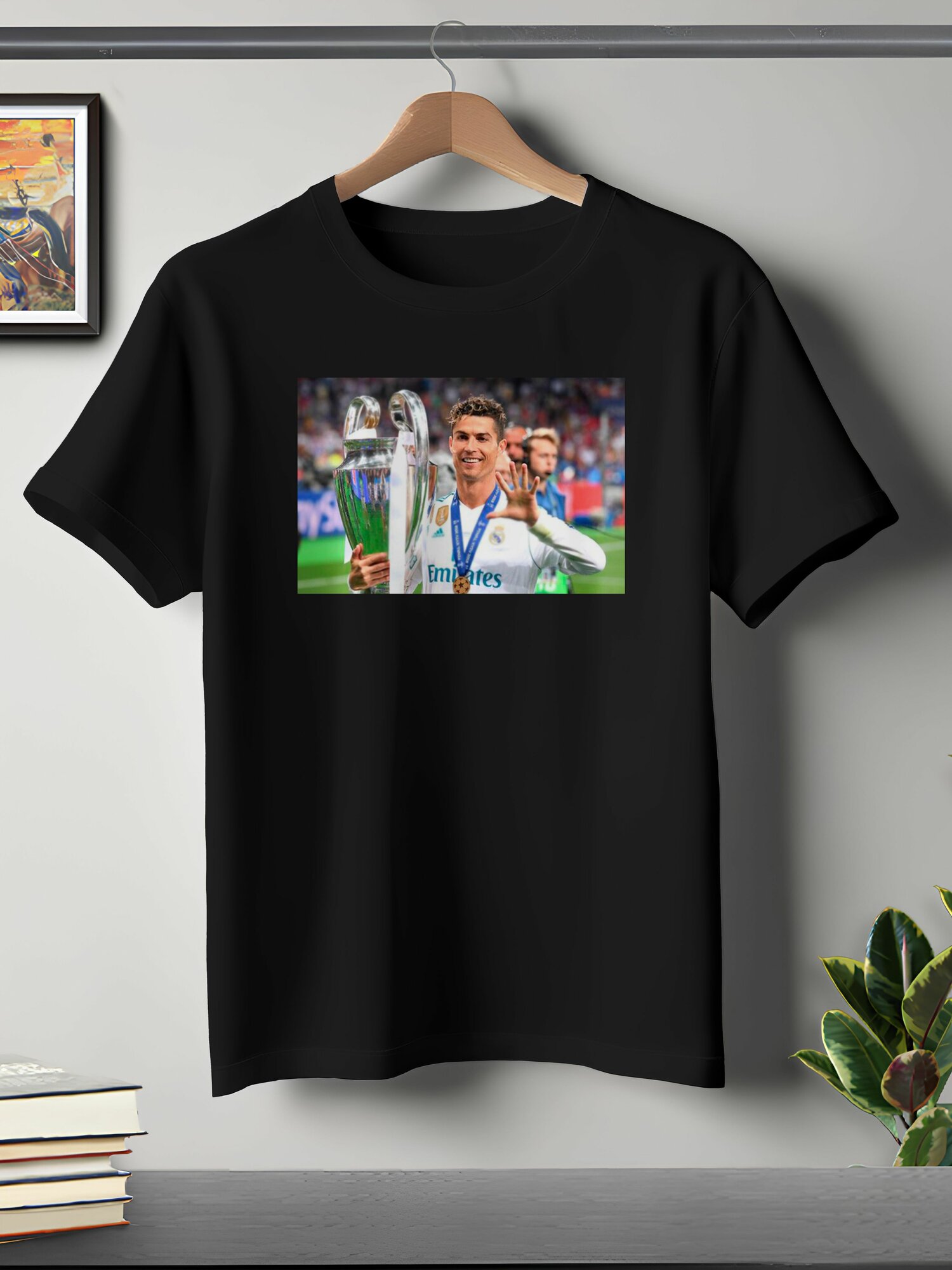 Футболка  Детская ONEQ 140 (10-11) размер с принтом Cristiano Ronaldo, черная