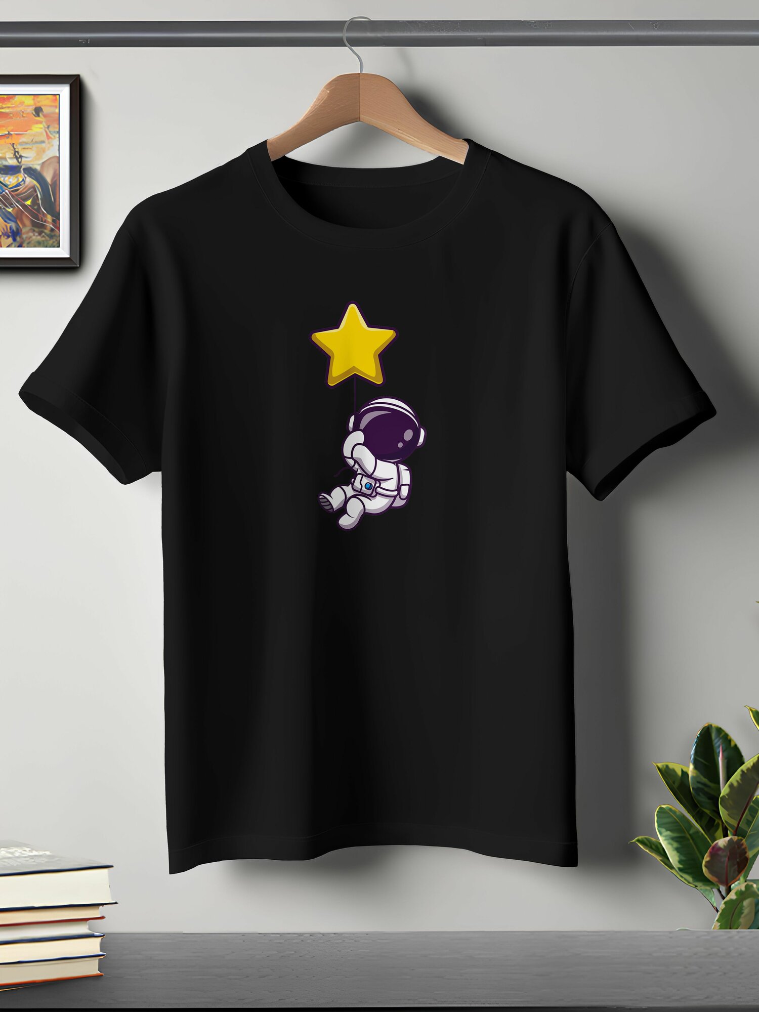 Футболка  Детская ONEQ 158 (13-14) размер с принтом Космонавт, черная