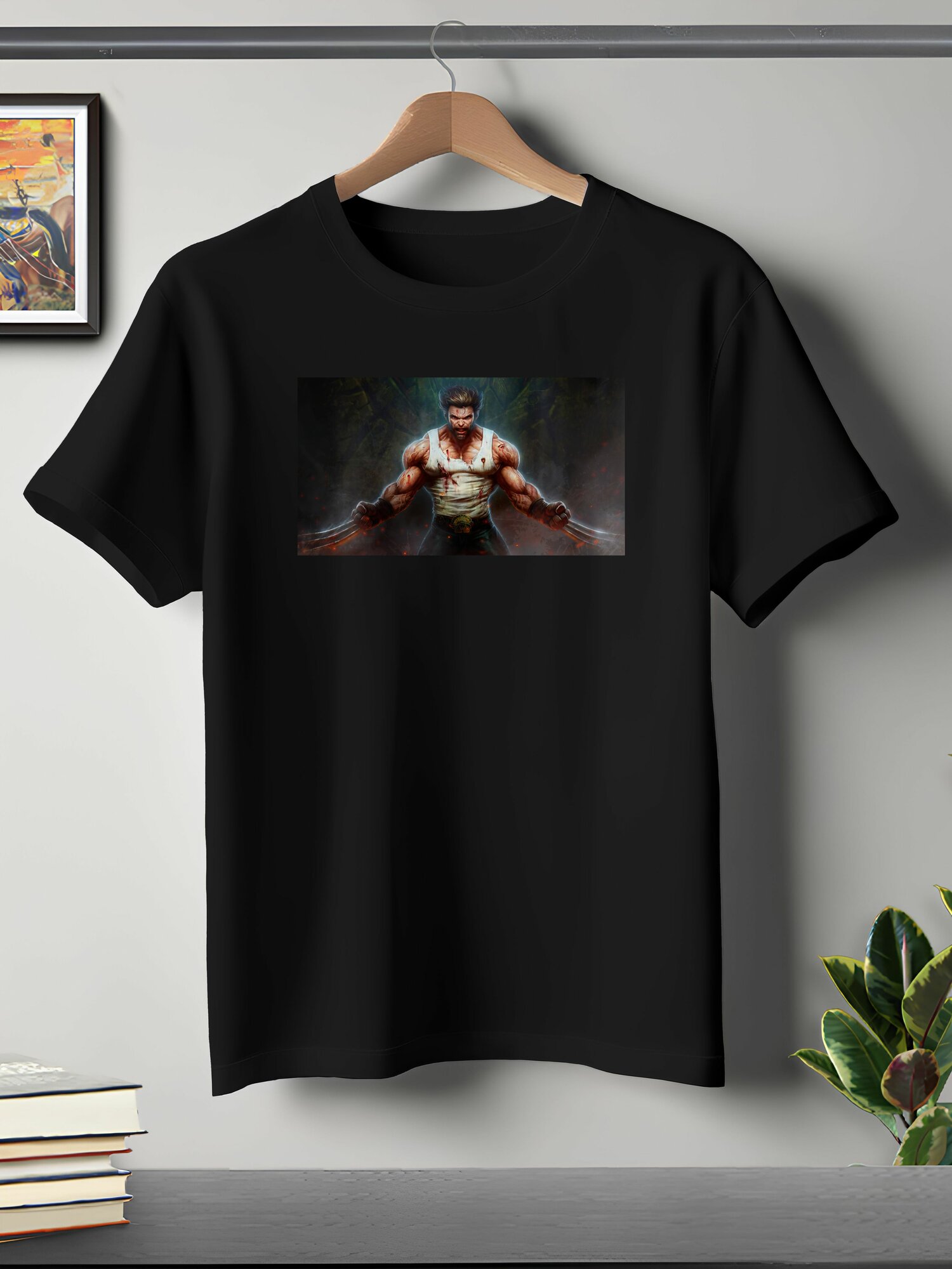 Футболка ONEQ унисекс 50-52 (XL) размер с принтом Россомаха, черная