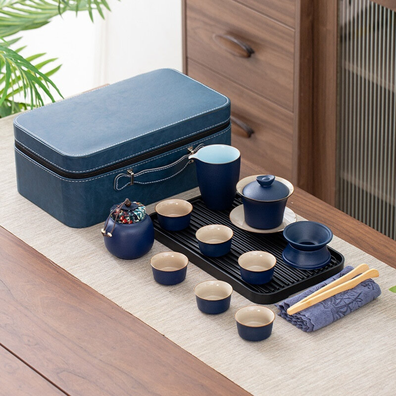 Чабань-чайная доска, фарфор, керамика, набор, Подарочная коробка，Тёмно-синий；
