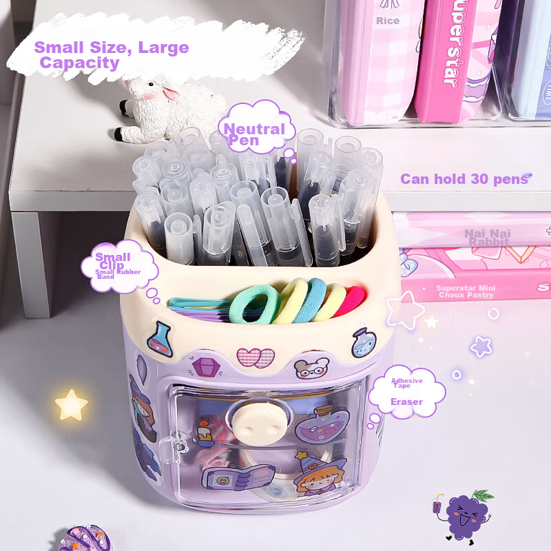 [Lowest Price Online] Shaonian Ban Pen Holder, Children's Piggy Pen Holder, Cartoon Large Capacity Storage, Student Desk Office Desktop Piggy Pen Holder, Multifunctional High-Value Storage Container, Orange