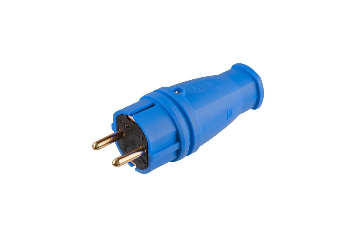 Вилка электрическая прямая с заземлением 16 А 250 В юпитер синяя (JP7602-03)
